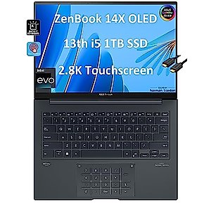 Asus ZenBook 14 14X OLED 14.5/inch QHD+120Hz Touchscreen(Intel 13th Gen i5-13500H,8GB RAM,1TB SSD,12-Core(Beat i7-1250U))Business Laptop,NumberPad,Backlit,FHD Webcam,IST HDMI,Win 11 Home Inkwell Gray