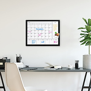 Aitakatta 3-in-1 Dry Erase Calendar for Wall, Magnetic Monthly & Weekly Calendar Whiteboard, Dry Erase Board for Wall with Black Wood Frame, Hanging White Board Calendar for Decor/Memo(YL+ZL-BK,4333)