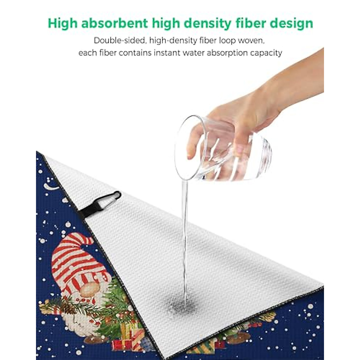 Golf Towel Christmas Tree Xmas Gnome Navy Blue,Waffle Pattern Microfiber Club Cleaner Golf Towels with Carabiner Clip for Women Men Dad,Dwarf Retro Linen Golf Towel for Golf Bags Accessories,24x16in