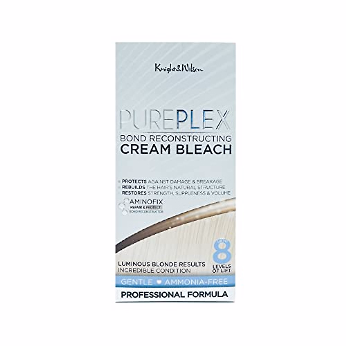 Knight & Wilson PurePlex Cream Hair Bleach. Powder Free. Bond Reconstructing. Up to 8 of Lift, Protects & Repairs during Lightening. Complete bleaching kit with tint bowl and brush. Ammonia Free.