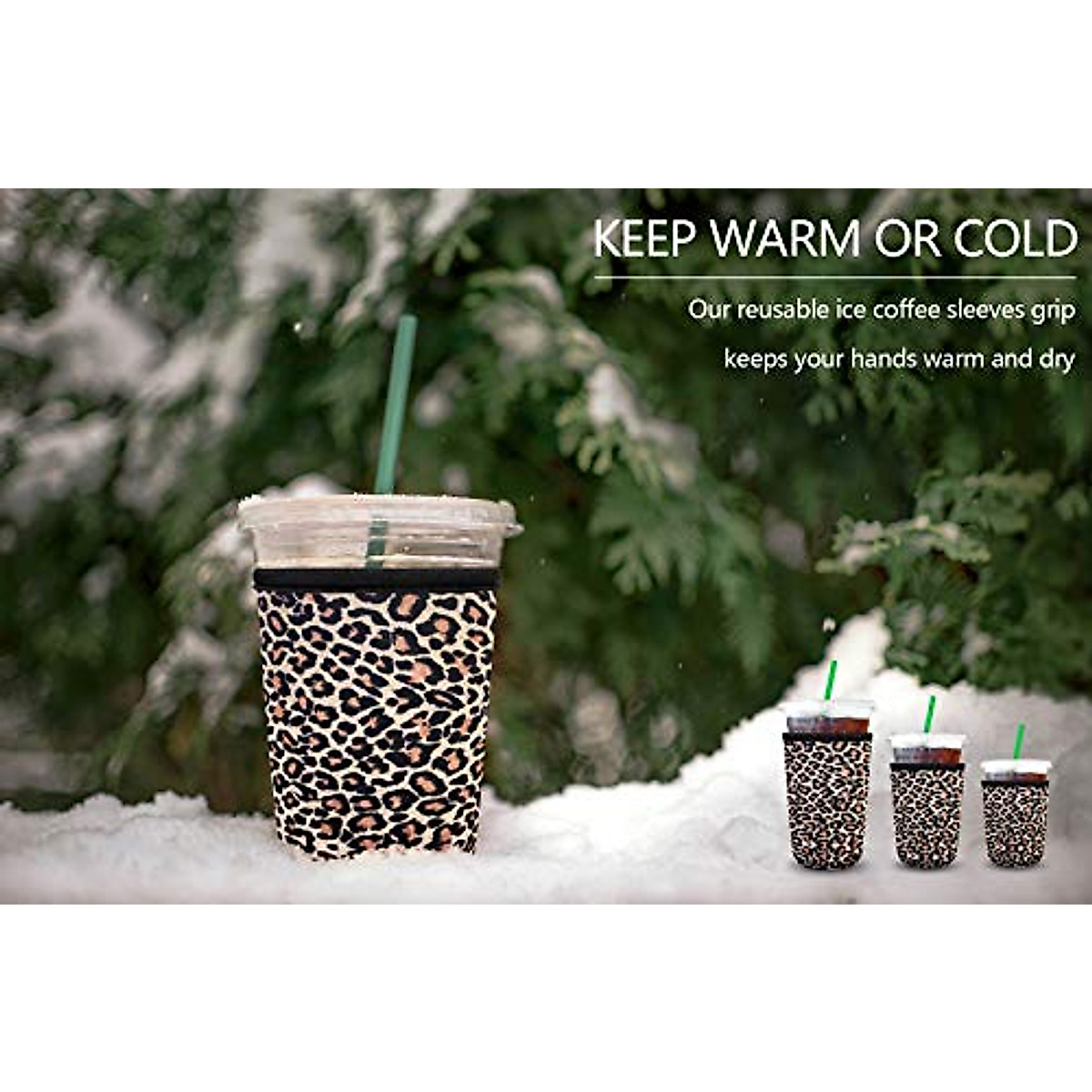 XccMe Iced Coffee Sleeves,Reusable Cold Cup SleeveS,3Pack Neoprene Insulator Cup Cover for Cold Drinks,Beverages Holder,Ideal for Dunkin Donuts, Starbucks Coffee(Leopard)