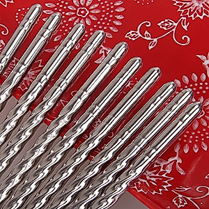 Korean Chopsticks, 5 Pairs Premium Reusable Metal Stainless Steel Chopsticks Cool Chopsticks Dishwasher Safe Easy to Use Metal Chop Stick Utensils by Hot6sl