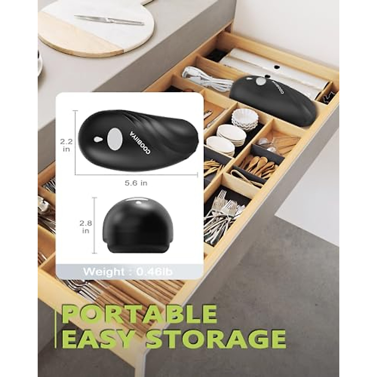 COOBIIYA Powerful Electric Can Opener, Rechargeable Can Opener Cordless for Seniors for Kitchen- Automatic Stop One Touch Can Electric Opener with Smooth Edge (Black)