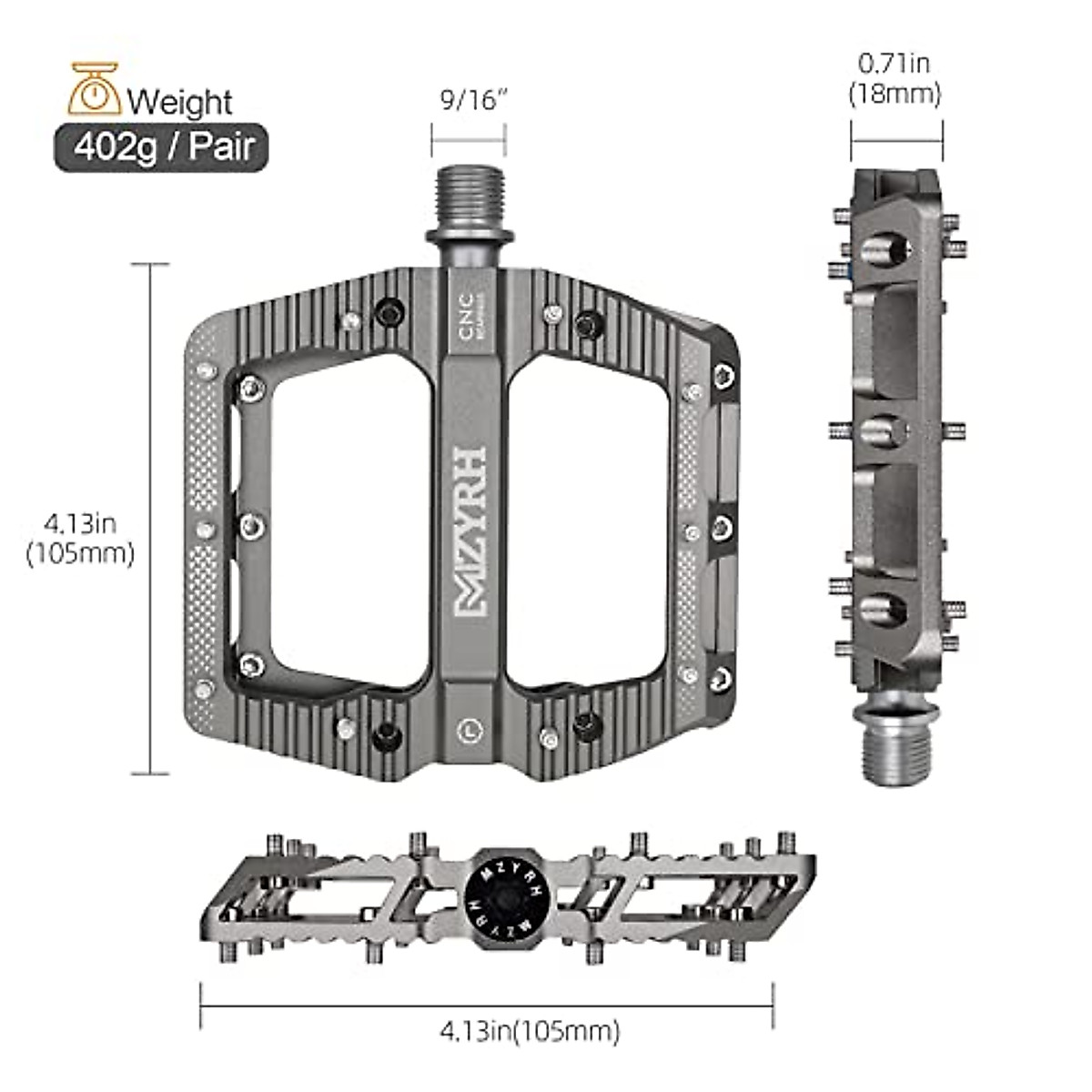 MZYRH Road/Mountain Bike Pedals MTB Pedals Bicycle Flat Pedals 3 Bearings 9/16” Aluminum Alloy Bicycle Platform Pedals for BMX MTB (TI)