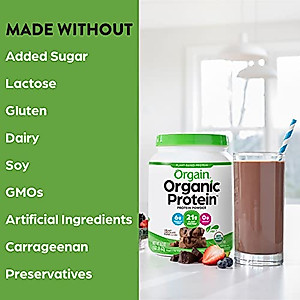 Orgain Organic Vegan Protein Powder, Creamy Chocolate Fudge - 21g of Plant Based Protein, Low Net Carbs, Non Dairy, Gluten Free, Lactose Free, No Sugar Added, Soy Free, Kosher, 1.02 Pound