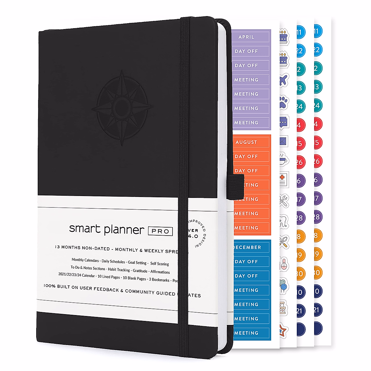 Smart Planner Pro – Small 8.6 x 5.7 inches (A5) – Undated Agenda Daily Planner – Tested & Proven to Achieve Goals & Increase Productivity, Time Management & Happiness with Weekly, Monthly, Gratitude Sections, Back Pocket (Black)