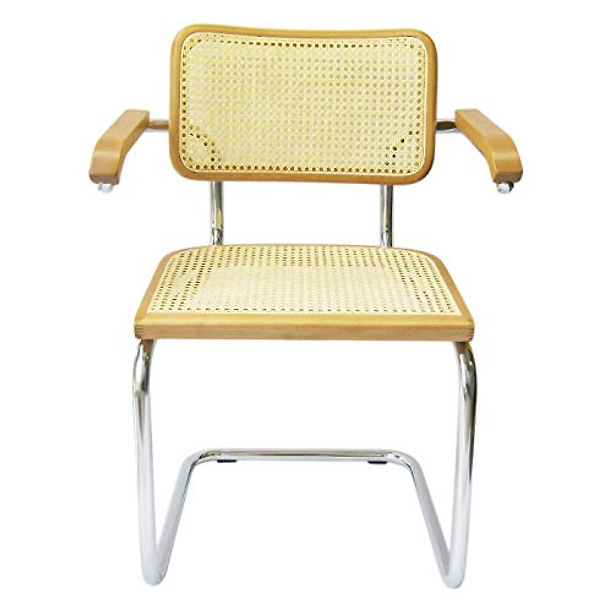 Marcel Breuer Cesca Cane Chrome Arm Chair in Honey Oak