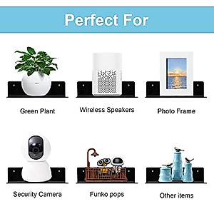 luium 9 Inch Acrylic Floating Shelf No Drill Adhesive Wall Shelf Set of 2 for Funko Pop Storage, Floating Shelves Damage-Free Expand Wall Space for Living Room, Bathroom, Gaming Room, Office - Black