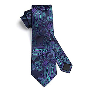 HISDERN Ties for Men Purple Paisley Mens Tie and Pocket Square Blue Woven Classic Business Mens Necktie Handkerchief for Wedding Party