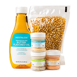 Nostalgia KPK400 Hot Air & Kettle Kit, 3 Seasonings, Oil, Popcorn Kernels, 1 Count (Pack of 1)