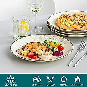 vancasso Navia Nature Dinner Plate Set of 4, Stoneware Vintage Look Cream Dinnerware Tableware, 10.5 Inch Snack/Salad/Fruit/Side Plate