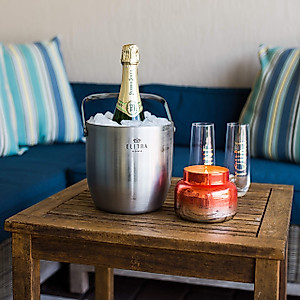 ELITRA Home Stainless Steel Ice Bucket & Wine Chiller with Tongs & Lid - Double Wall Insulated, 3 Liter - Silver