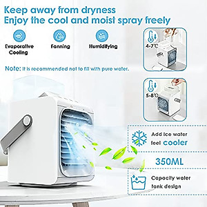 Portable Air Conditioners, Mini Air Conditioner Evaporative Air Cooler 90° Oscillating with 7 LED Lights, Rechargeable Fans for Room Office Outdoor Car Camping Tent