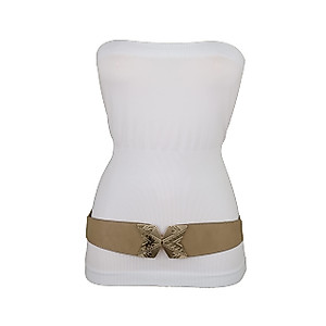 TrendyFashionJewelry Women Fashion Elastic Wide Waistband Belt Hip High Waist X Shape Gold Metal Buckle S M Beige