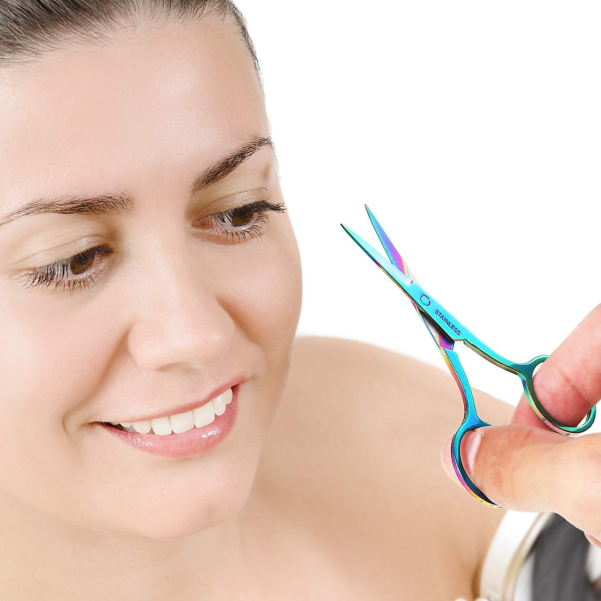 3 Pack Nose Hair Scissors Facial Hair Scissors Small Scissors Stainless Steel Straight Tip Scissor for Eyebrows, Nose, Moustache, Beard (Rainbow Color)