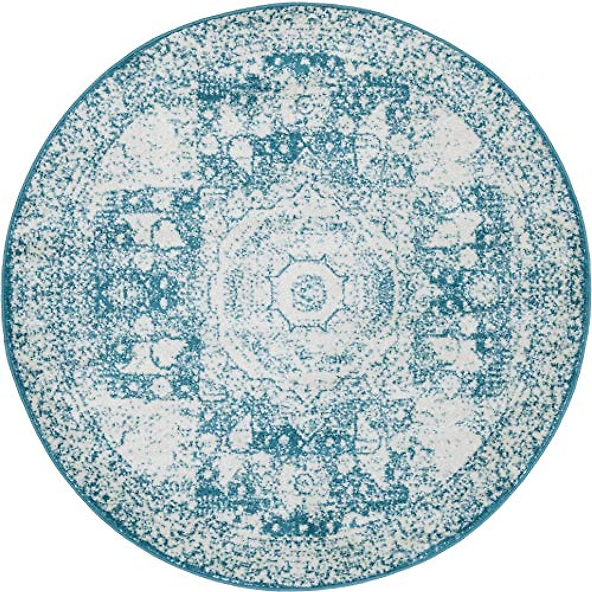 Rugs.com Dover Collection Rug – 5 Ft Round Turquoise Low-Pile Rug Perfect for Kitchens, Dining Rooms