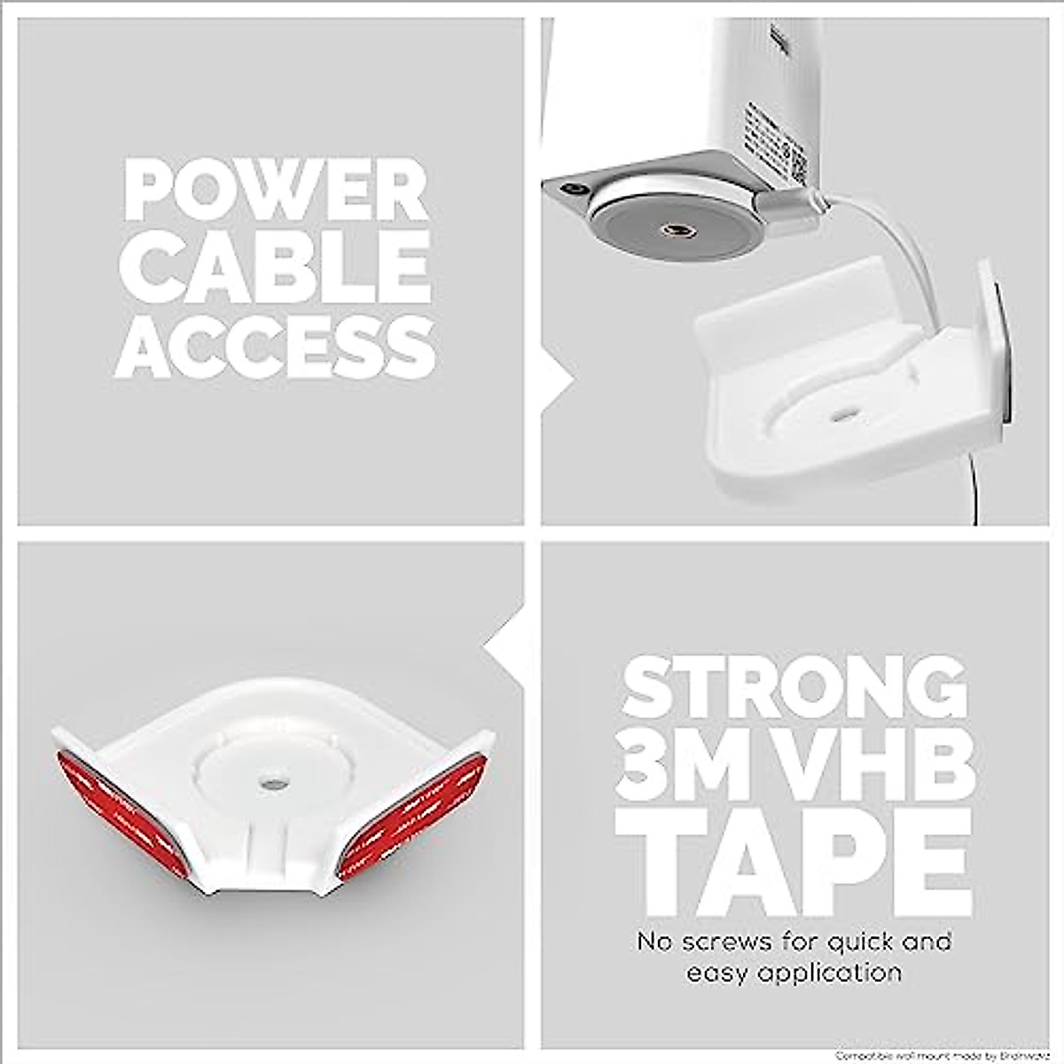 BRAINWAVZ [EOL] Screwless Corner Wall Mount Kit Compatible with Wyze Cam V2, Tilted Holder, Watch Crib, Kids, Cashier etc, Strong VHB Stick On, Easy to Install, No Tools, No Drilling (White) [EOL]