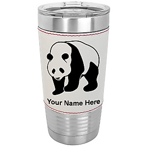 LaserGram 20oz Vacuum Insulated Tumbler Mug, Panda Bear, Personalized Engraving Included (Faux Leather, Baseball Style)