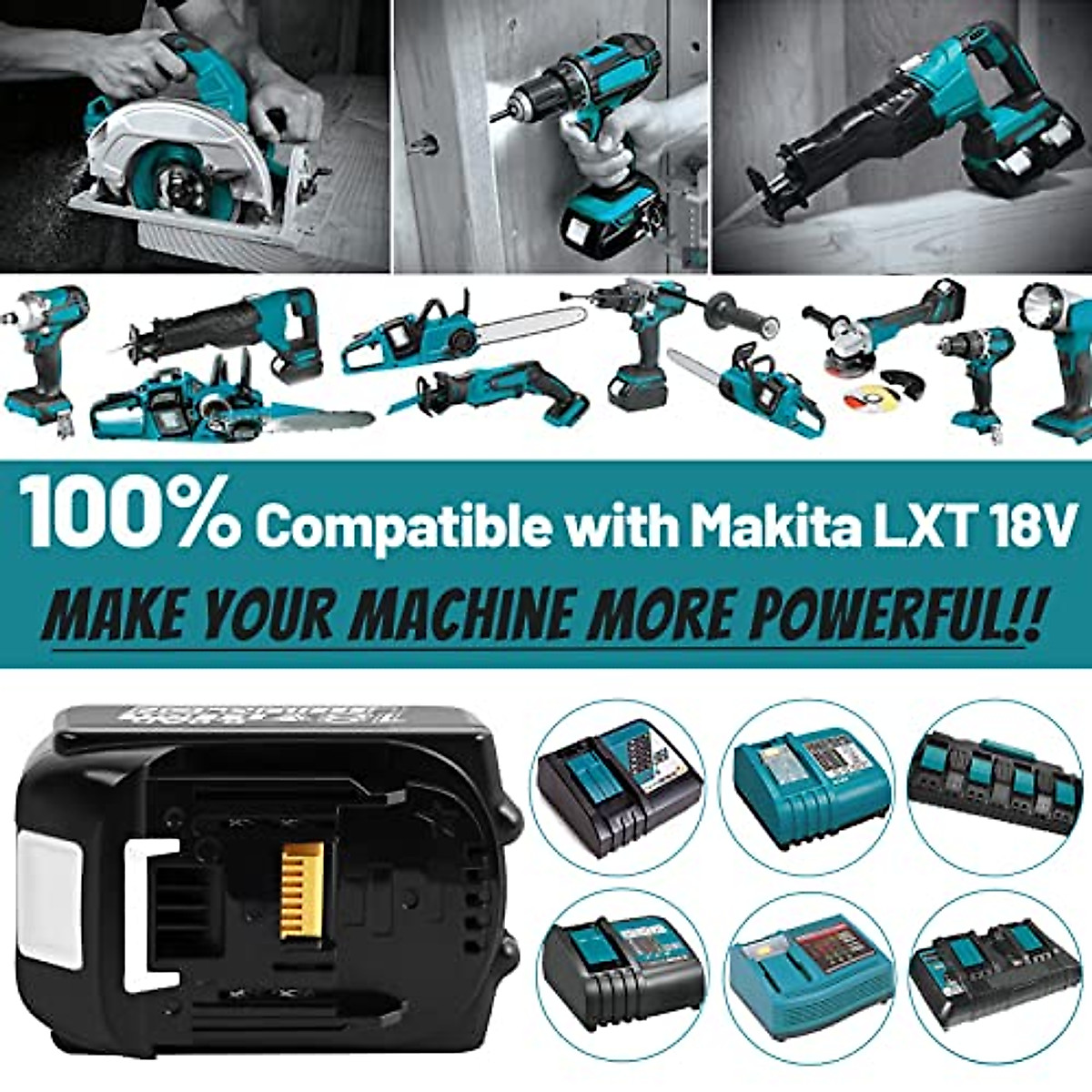 【Increase Current Protection!】 TenHutt 2Pack 6.0Ah 18V Lithium-Ion Replacement Battery for Makita 18V LXT Battery Compatible with BL1830 BL1840 BL1850 BL1860 BL1815 BL1860B Cordless Power Tools