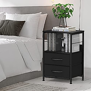YBING Nightstand Bedroom Bedside Table with Fabric Drawers End Table with Storage Open Shelf Side Table for Living Room Home Dorm Small Space Black