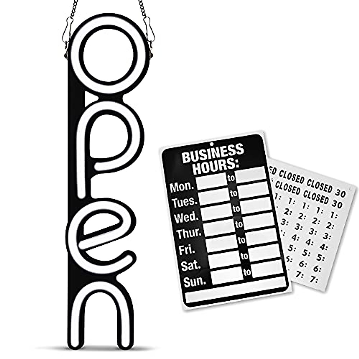 LED Open Sign for Business - Bright White Vertical Neon Style Open Light Signs | Beautiful Design to Attract Customers