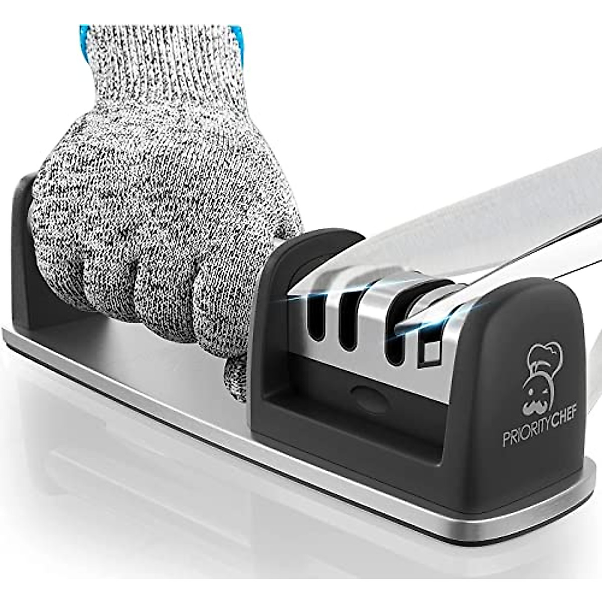 PriorityChef Premium Knife Sharpener, Professional Knife Sharpening Rods to Sharpen Your Knives, Handheld Manual Knife Sharpeners for Kitchen Knives, Scissor Sharpener