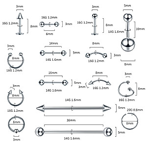 Xpircn Piercing Kit Jewelry 14G 16G 20G Stainless Steel Body Piercing Jewelry, Mixed Piercing Needles