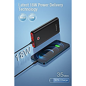 EnergyQC Pilot X7 Portable Charger,20000mAh 18W PD Fast Charging Power Bank,USB C Input/Output Battery Pack with LED Flashlight for iPhone,Samsung and More - Black+Red