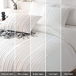 WARMDERN White Comforter Set King Size Soft Bedding Sets Boho Striped Pattern Lightweight Comforter for All Season Down Alternative Bed in A Bag 7 Piece(King, White)
