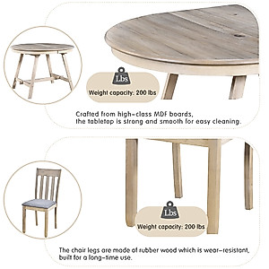 BIADNBZ 5-Piece Dining Table Set with Round Extendable Tabletop and 4 Padded Chairs, Modern Kitchen Furniture for DiningRoom, Space Saving Design, Natural Wood Wash