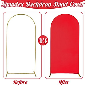 Spandex Fitted Wedding Arch Cover Set of 3 Red Arch Backdrop Cover, Round Top Chiara Backdrop Stand Covers for Wedding Birthday Party Baby Shower Banquet Arch Decoration (Red, 5FT,6FT,6.6FT)