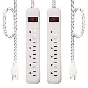 Power Strip Surge Protector CFMASTER 6 Outlets 2ft Long Extension Cord with Braided Fabric, 300 Joules, Wall-Mounted Strip, Overload Protection, for Home, Office (2 Pack)