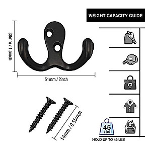 OHAHA 20 Pack Black Double Prone Hooks with 40 Screws. Easy to Install, Stronger & More Durable for Heavy Items, Hanging Scarf, Bag, Towel, Key, Cap, Cup, Hat