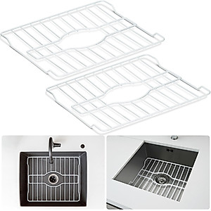 DecorRack Sink Protectors for Kitchen Sink, 12" x 10" Metal Dish Drying Rack for Sink, Sink Grate with Center Drain, Protects from Stains, Scratches, Dishwasher Safe, Standard Size (2 Pack)