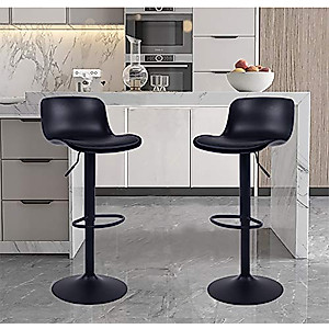 YOUNIKE Bar Stools Set of 2 Modern Black PU Counter Height Barstool, High Padded Adjustable Swivel Barstools with Back for Bar Counter and Kitchen Island