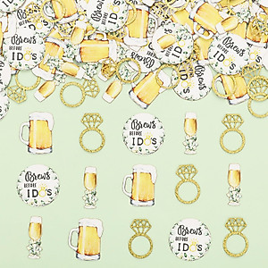 200 Pieces Brews Before I Dos Confetti, Bubbles and Brews Bridal Shower Decorations with Gold Glitter Diamond Ring Confetti, Bubbly Bachelorette Engagement Party Supplies