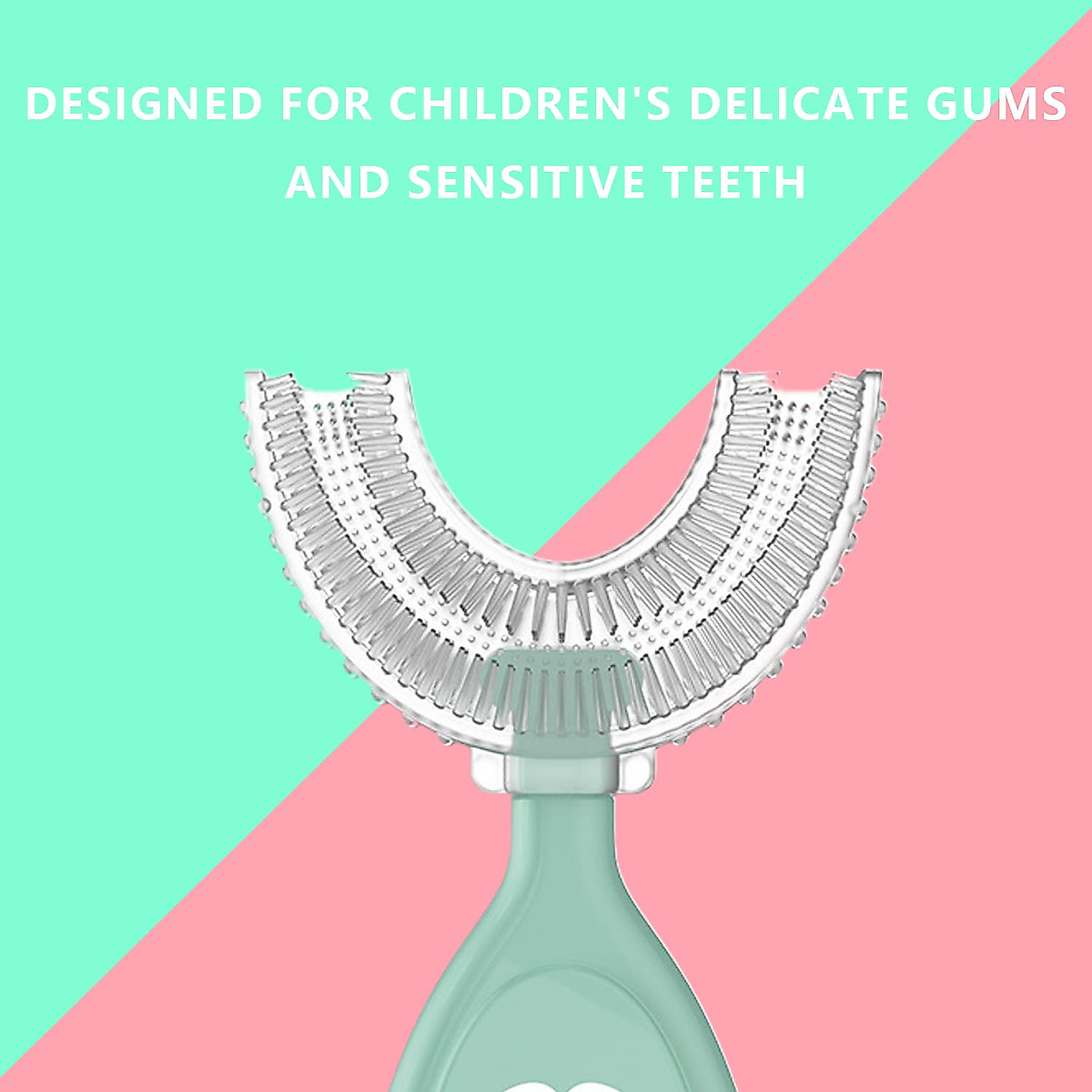 Wosninba 2PCS Kids U Shaped Toothbrush 360° Manual Toothbrush with Silicone Brush Head Full Mouth Toothbrush for Toddlers and Children (Style A)