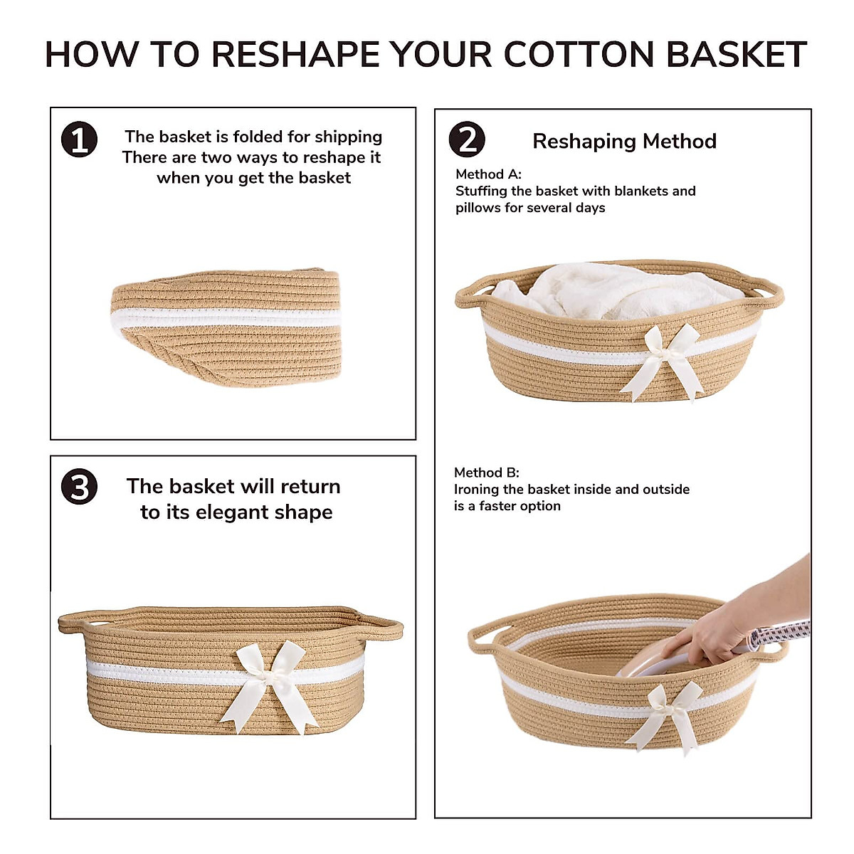 CHICVITA Small Woven Rope Gift Basket, Baby Nursery Storage Basket for Towels, Snacks, Toys, Diapers, Rectangle Shelf Basket for Bathroom, Cute Brown Basket, 13 x 9.8 x 5 inches