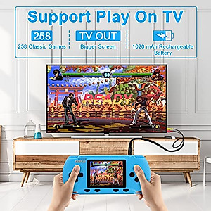 Handheld Game Console for Kids, Video Games Retro Hand Held Games Electronic Gaming Player 3.0'' Screen Built-in 258 Classic Games TV Output Rechargeable Arcade Games-Blue