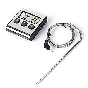 Digital Cooking Thermometer, Kitchen LCD Thermometer, BBQ Thermometer Cooking Meat Grilling Thermometer with Timer Function for Food Store/Grill/Family, Magnet on The Back