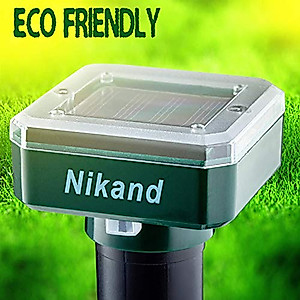 NIKAND Solar Mole Repellent Ultrasonic 4 Pack Outdoor Powered Sonic Deterrent - Mole Stopper Scare Vole for Lawn Garden Yard Home - Groundhog Repeller Snake Rodent Gopher Spikes Chaser Pest (4 Pack)