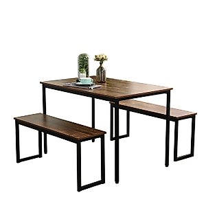 SogesGame Dining Table Set with Two Benches,Kitchen Table Set for 2-4 Persons,3 Pieces Home Kitchen Breakfast Bar Set Furniture Dining Set