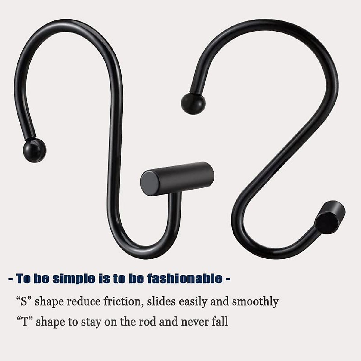 Gracelife Black Rust Resistant Metal T-Bar Shower Curtain Rings, Set of 12