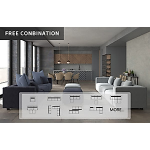 LLappuil Modern Modular Sectional Sofa Set, Low Back Minimalist Style Couch with Ottoman and Chaise Lounge, Soft Fabric 6 Seater 138.4" U Shaped Sofa for Living Room, Dark Grey