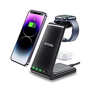 Intoval Wireless Charging Station, 3 in 1 Charger for Apple iPhone/iWatch/Airpods,iPhone 13,12,11 (Pro, Pro Max)/XS/XR/XS/X/8(Plus),iWatch 7/6/SE/5/4/3/2,Airpods Pro/3gen (A3,Black)