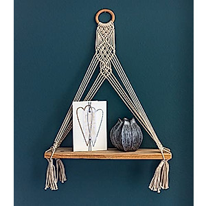 Macrame Wall Hanging Shelf, Bohemian Indoor Wall Décor, Wood Hanging Macrame Floating Shelf, Handmade Woven Twisted Cotton Rope Plant Hanger