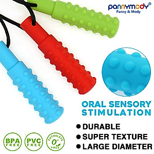 Sensory Chew Necklaces Pencil Toppers Set(6 Pack), Silicone Chew Stick Autism Chew Toys for Kids, Boys and Girls, Oral Sensory Motor Aids(Blue, Green, Red)