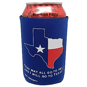 Texas Map "You May All Go To Hell And I Will Go To Texas" Blue Printed Collapsible Insulated Can Jacket Holder