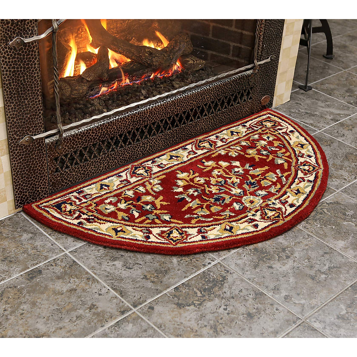 Minuteman International Burgundy Oriental Wool Hearth Rug, Half Round