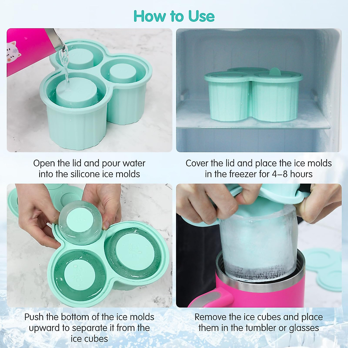 Ice Mold for Stanley Cup, Silicone Ice Cube Tray for 20-30-40oz Tumbler, Hollow Cylinder Ice Cube Mold with Lid for Stanley, Easy Fill and Release Ice Maker Tray for Whiskey, Cocktail, Coffee, Juice